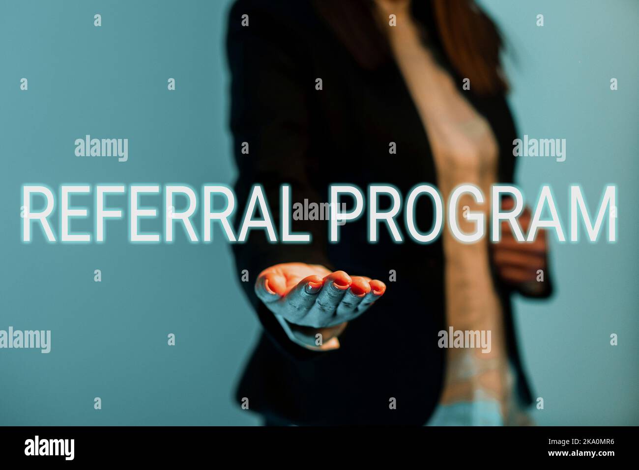 Text caption presenting Referral Program. Business idea parking spaces ...