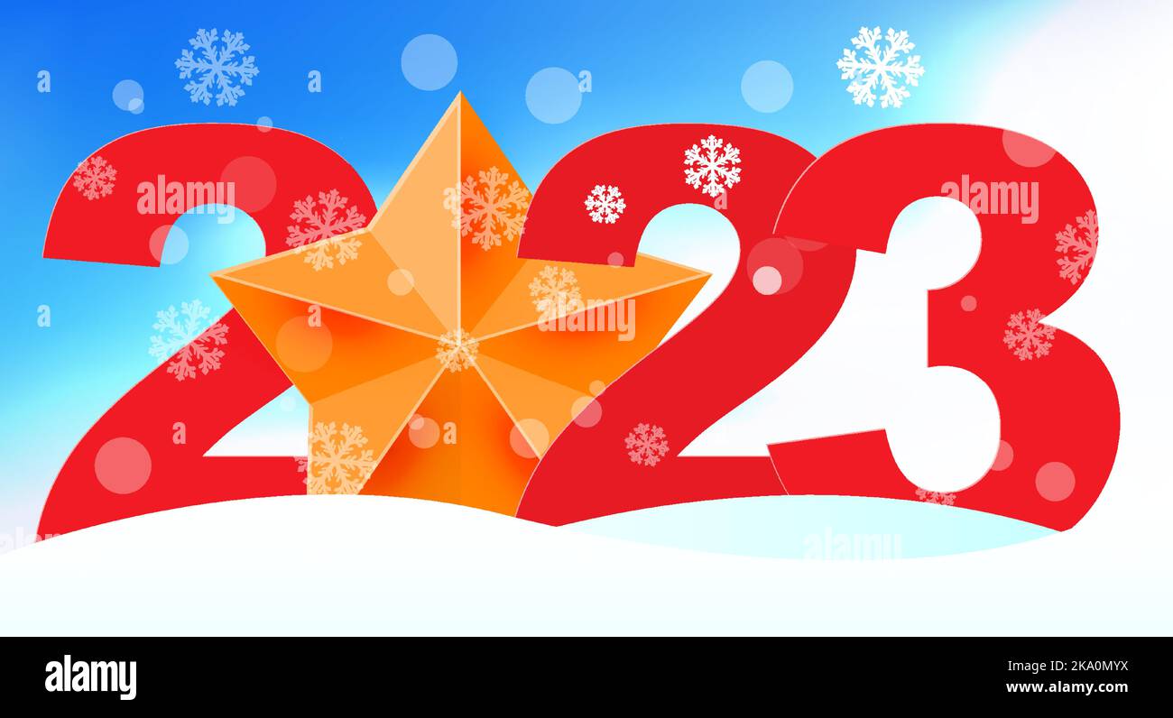 Big red numbers 2023 in the snow. New Year 2023 background. Christmas ...