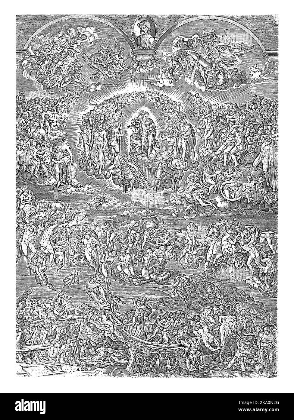 Christ acts as judge. He is standing on a cloud next to Mary. He makes ...