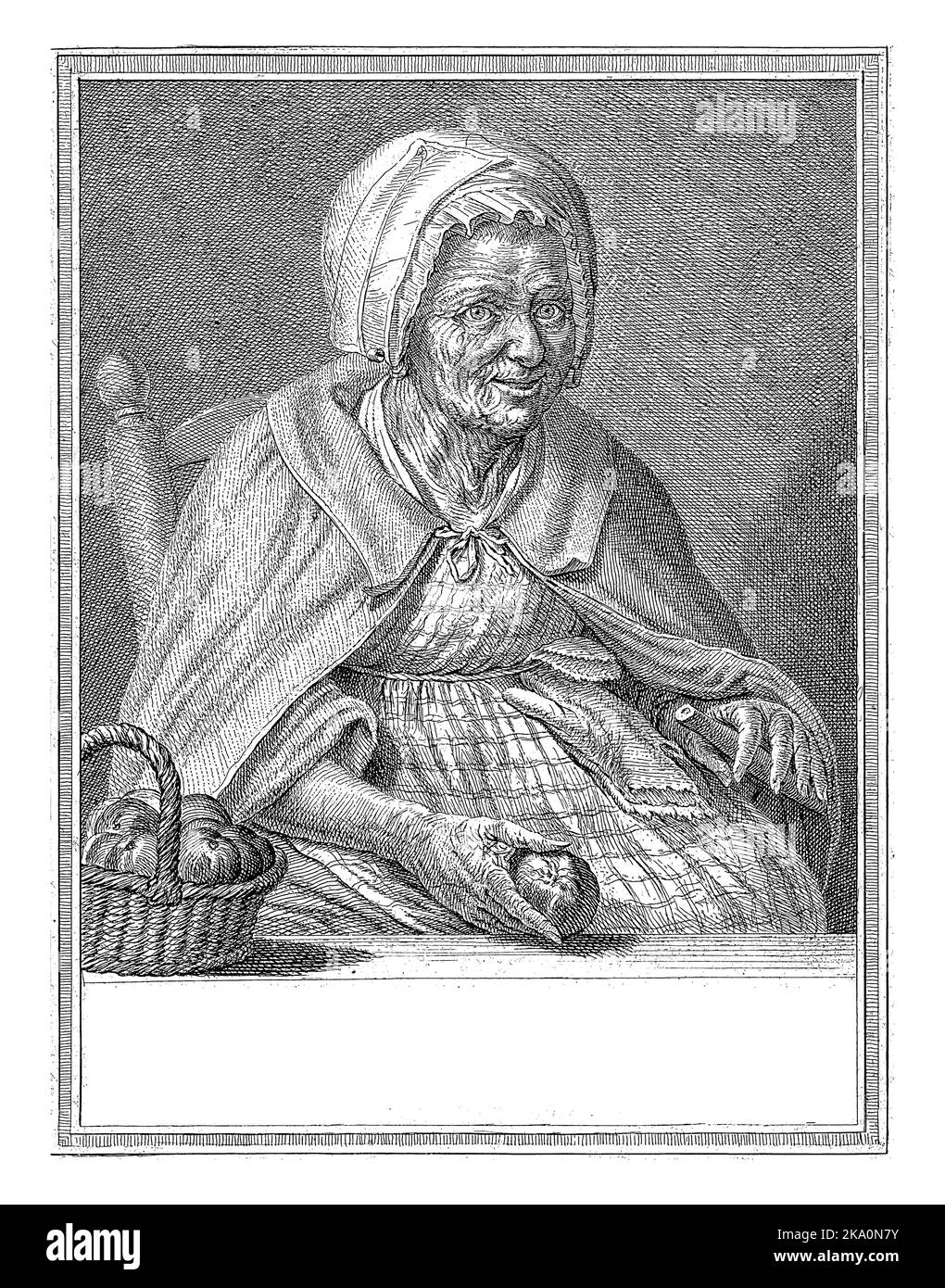 Portrait of Elisabeth Exactly, at the age of 100, with an apple in her ...
