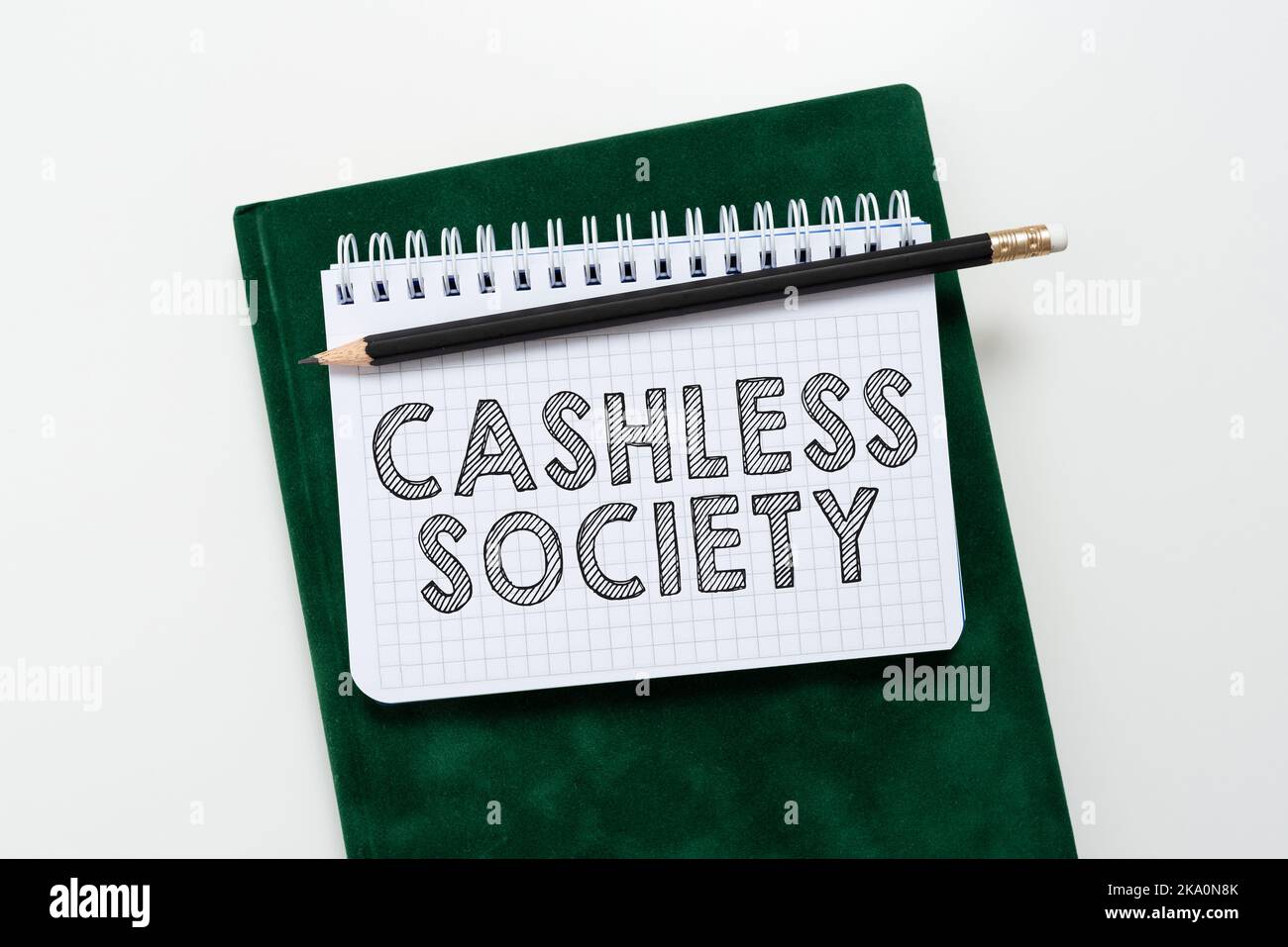 Text caption presenting Cashless Society. Business showcase places ...
