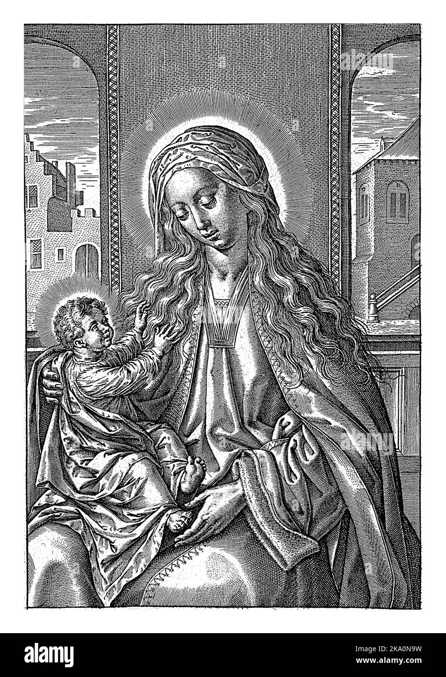 Mary with the Christ Child on Her Lap, Hieronymus Wierix, 1563 - before 1619 Mary sits with the ...