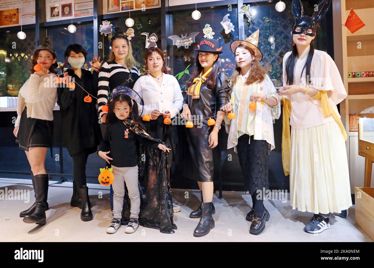 SHANGHAI, CHINA - OCTOBER 29, 2022 - Citizens attend a Halloween pole ...