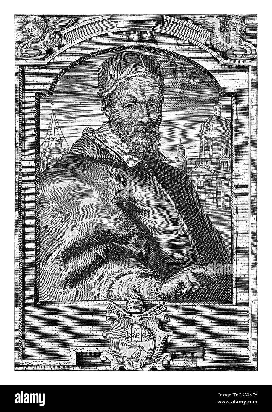 Portrait of Pope Innocent X at the age of 71. In the frame are papal ...