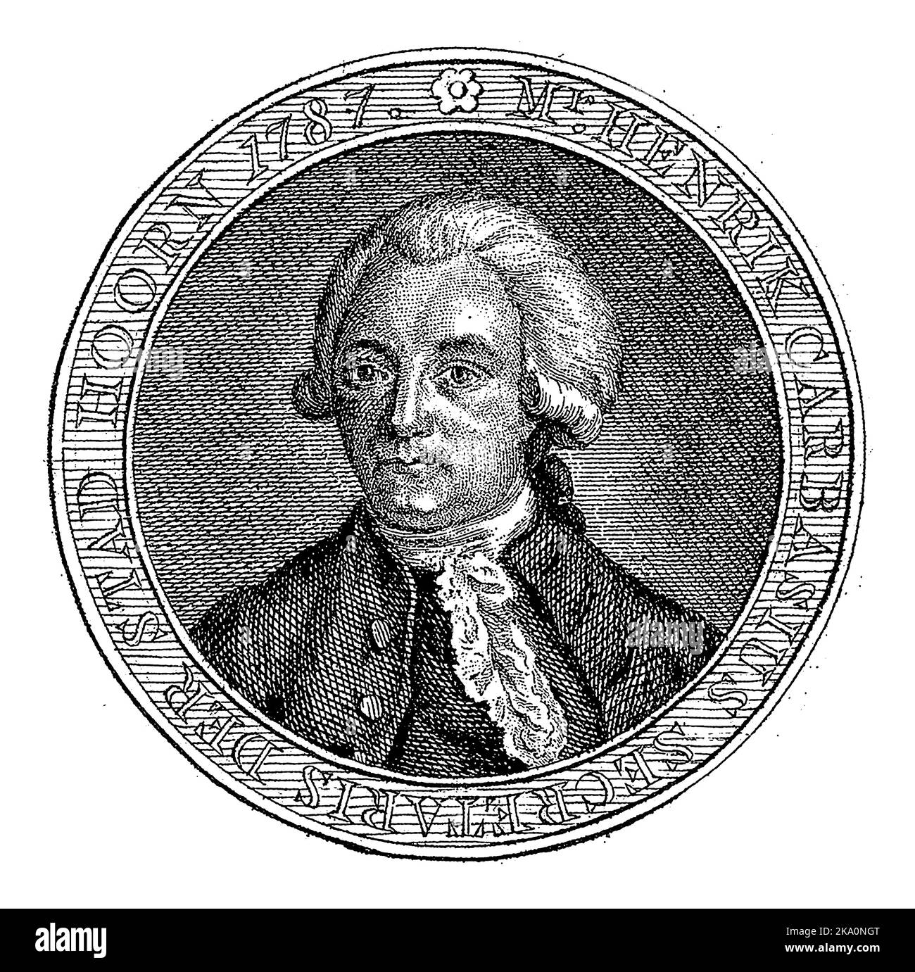 Bust of Henrik Carbasius slightly to the right in a medallion with edge ...