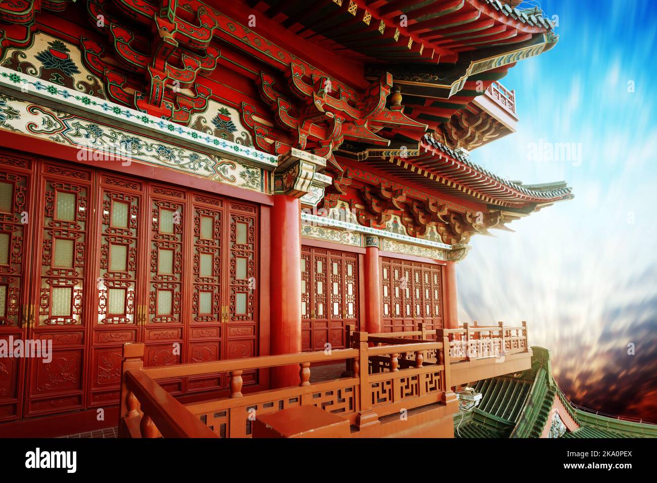 Beautiful asian temple on the blue sky background Stock Photo - Alamy