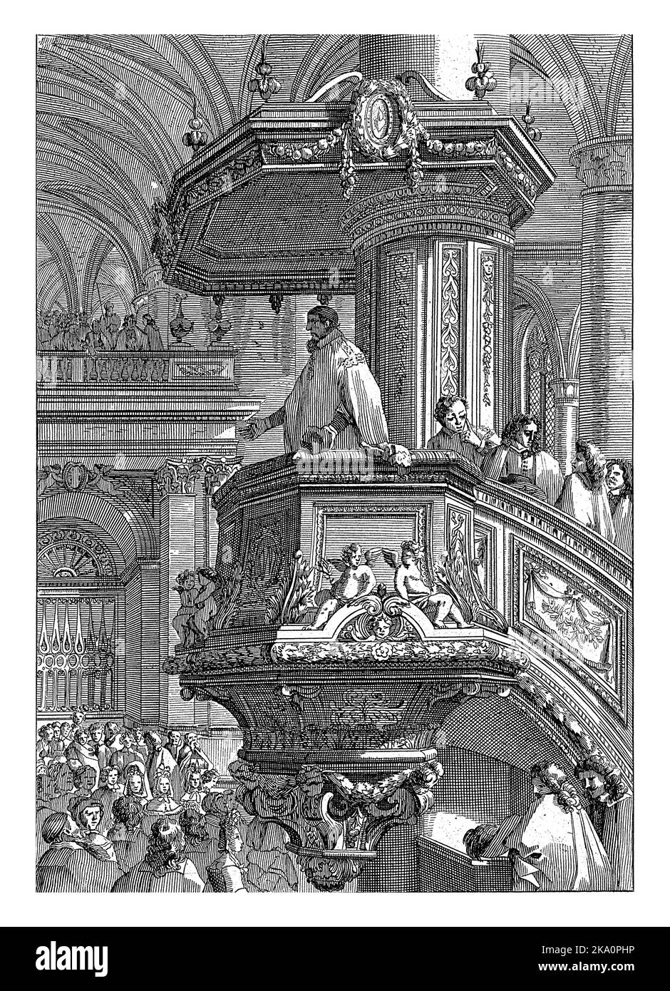 A preacher stands on the right of a pulpit or pulpit. The church and ...
