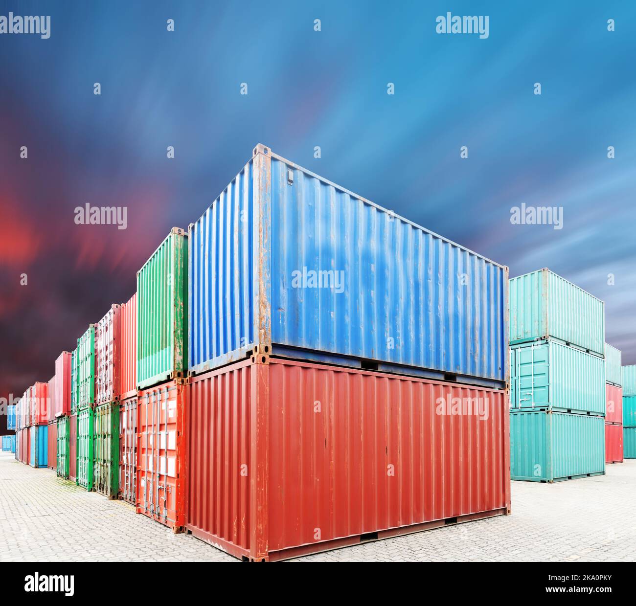 Stack of Cargo Containers at the docks Stock Photo - Alamy