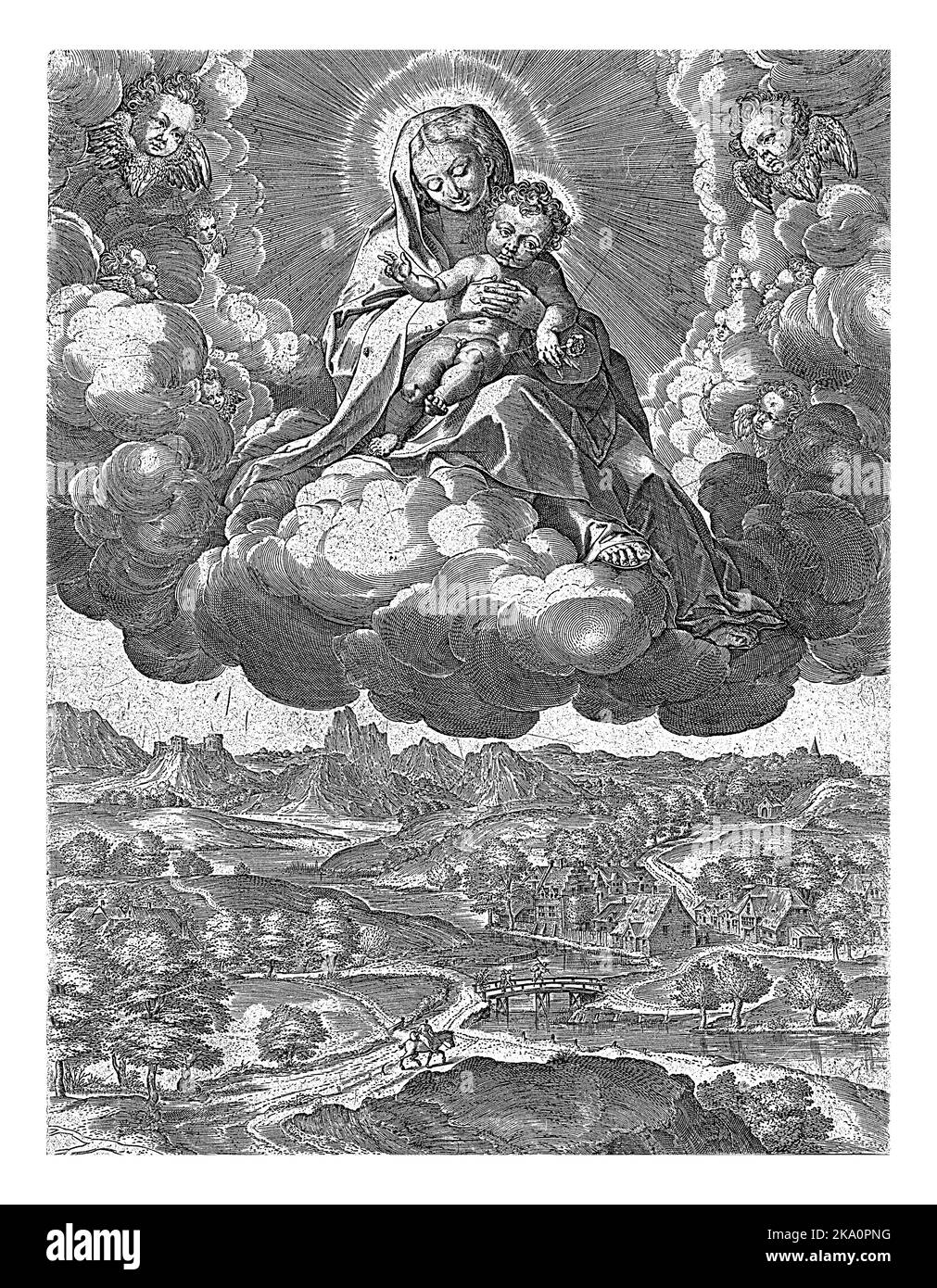 Mary with the Christ Child on the Clouds, Johannes Wierix, after Maerten de Vos, 1584 Mary holds ...