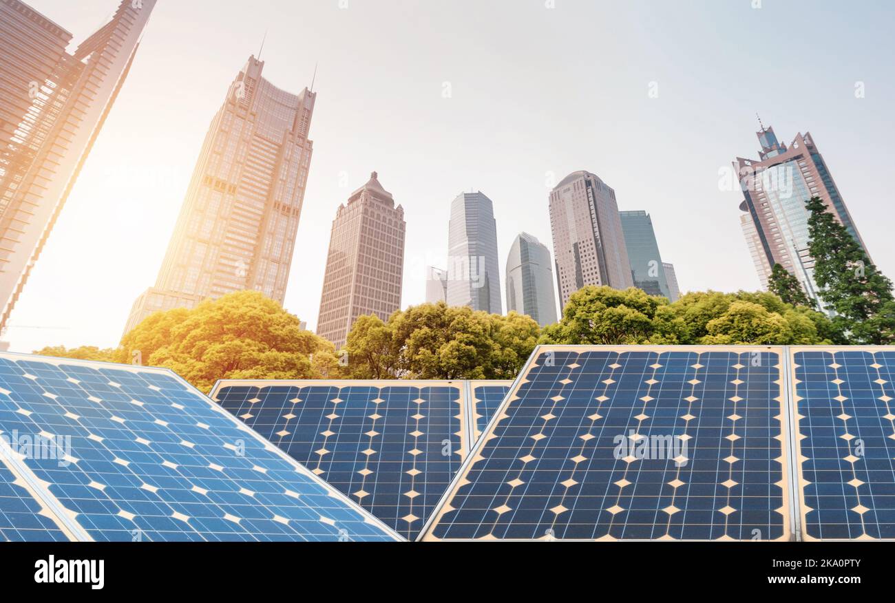 Shanghai Bund skyline landmark ,Ecological energy renewable solar panel ...