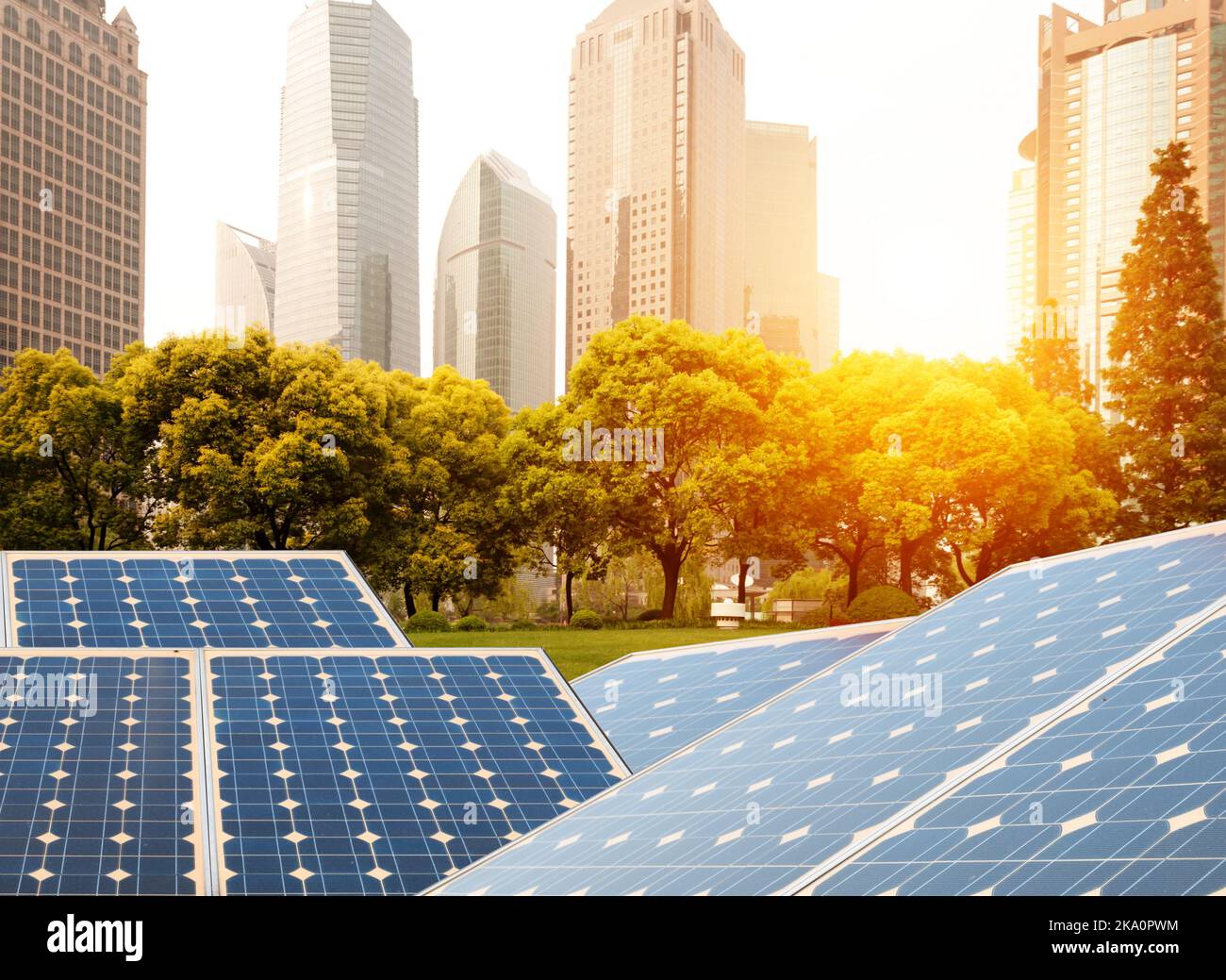 Shanghai Bund skyline landmark ,Ecological energy renewable solar panel ...