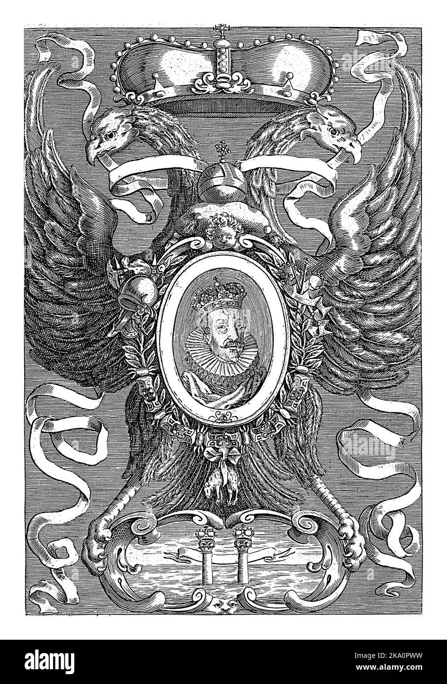 Portrait of the German Emperor Ferdinand II in an oval with edge ...