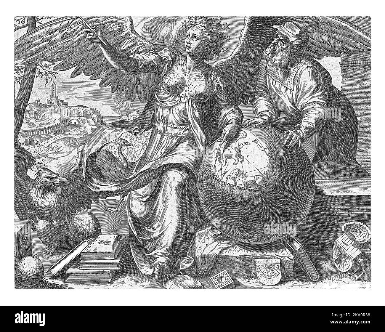 Astrologia, a winged woman with a constellation around her head ...