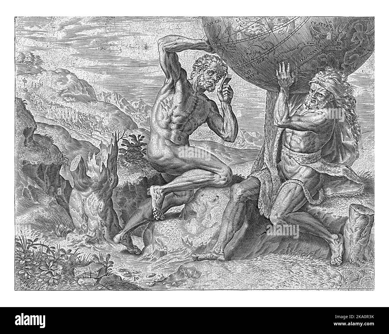 Hercules carries the globe for Atlas, Cornelis Cort, after Frans Floris ...