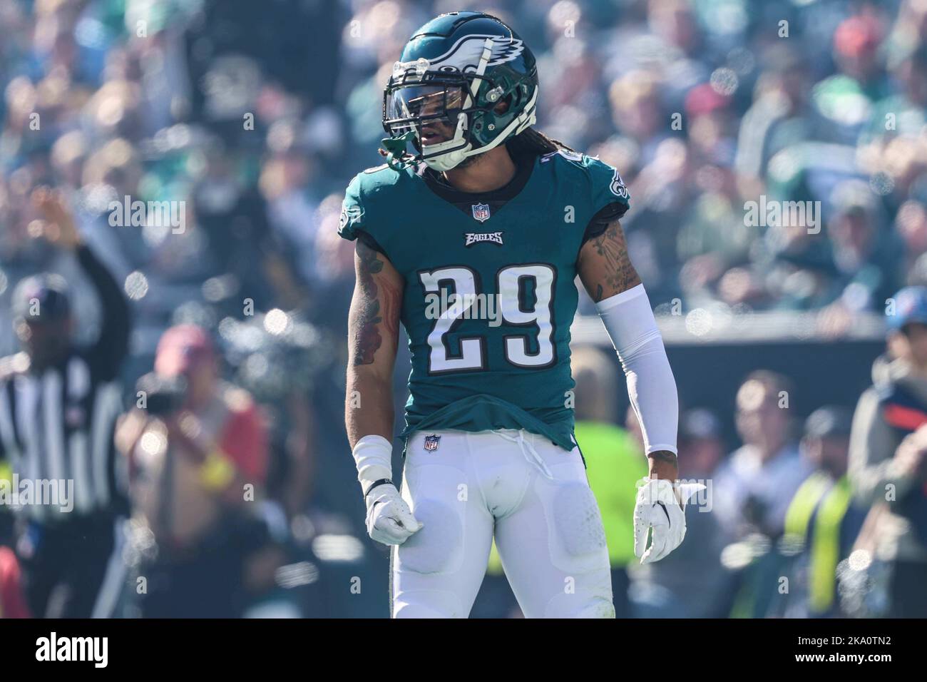 Philadelphia, PA, USA. 30th Oct, 2022. Philadelphia Eagles cornerback AVONTE MADDOX (29) in ...