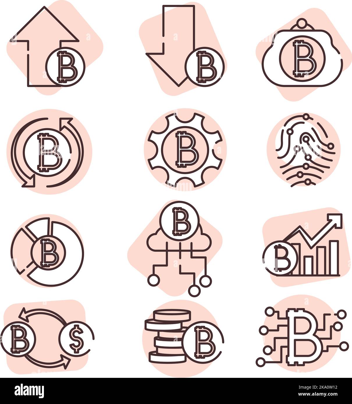 Blockchain icon set, illustration or icon, vector on white background ...