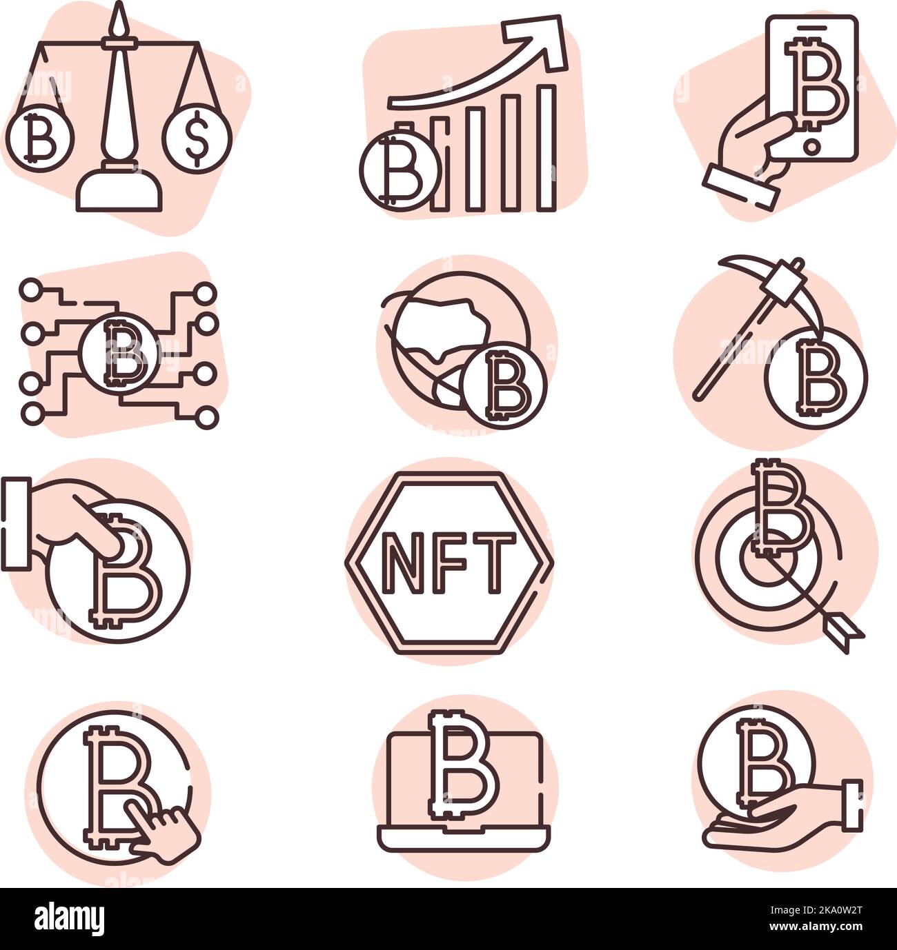 Blockchain icon set, illustration or icon, vector on white background ...