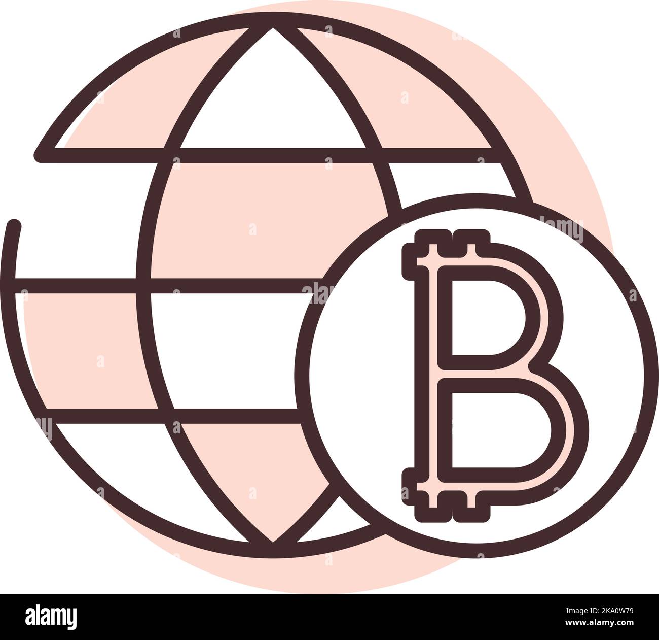 Blockchain global, illustration or icon, vector on white background ...