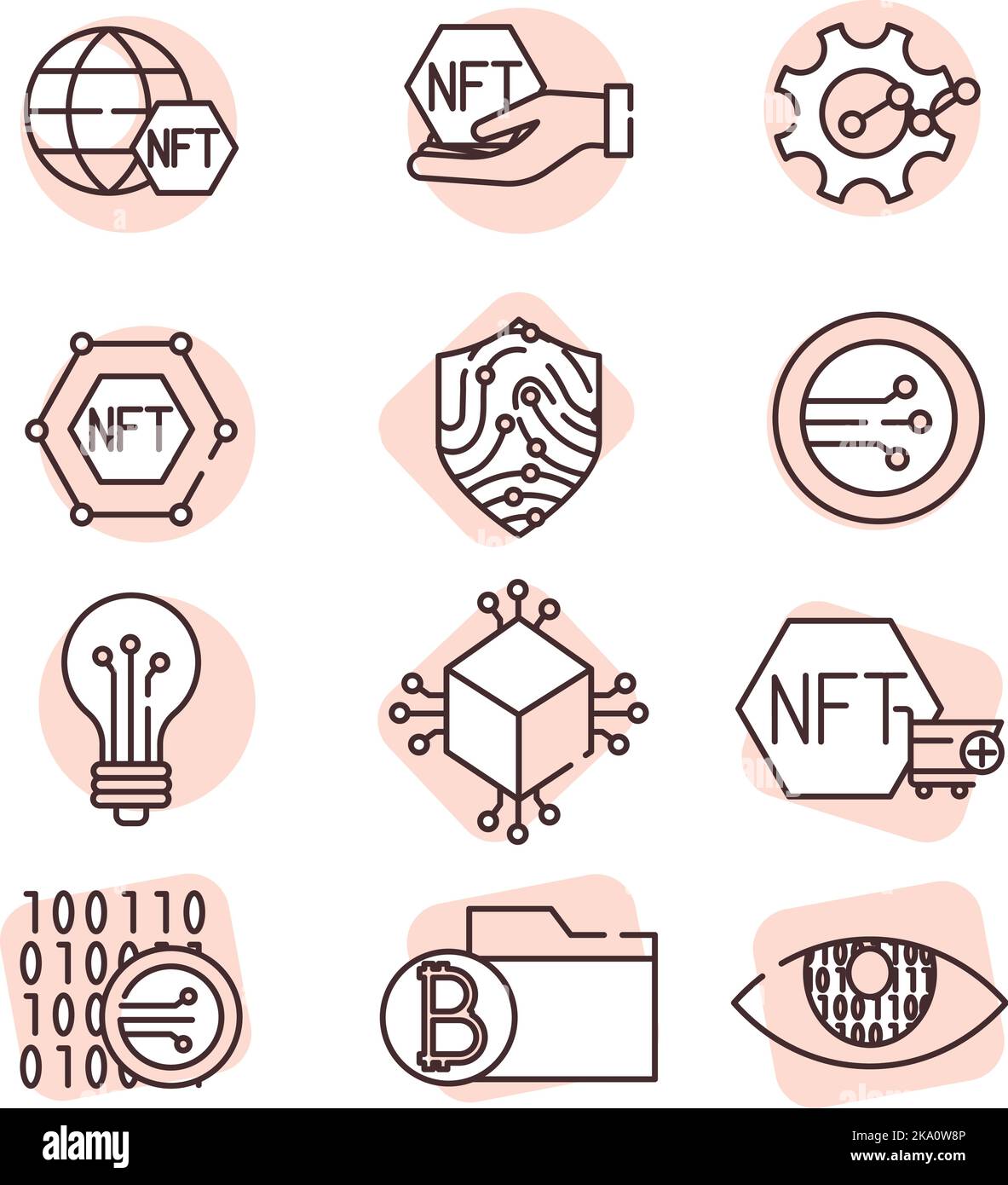 Blockchain icon set, illustration or icon, vector on white background ...