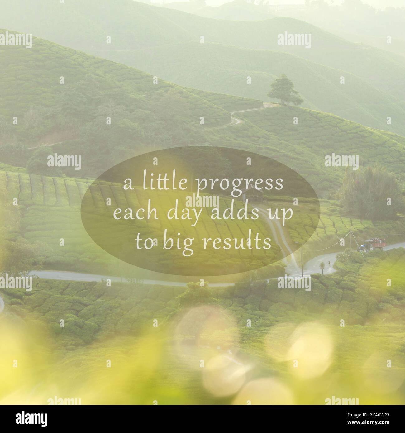 Inspirational motivating quotes on nature background. A Little Progress ...