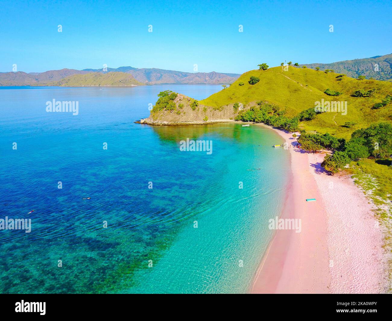 Aerial view of beautiful pink beach at Flores Island Stock Photo - Alamy