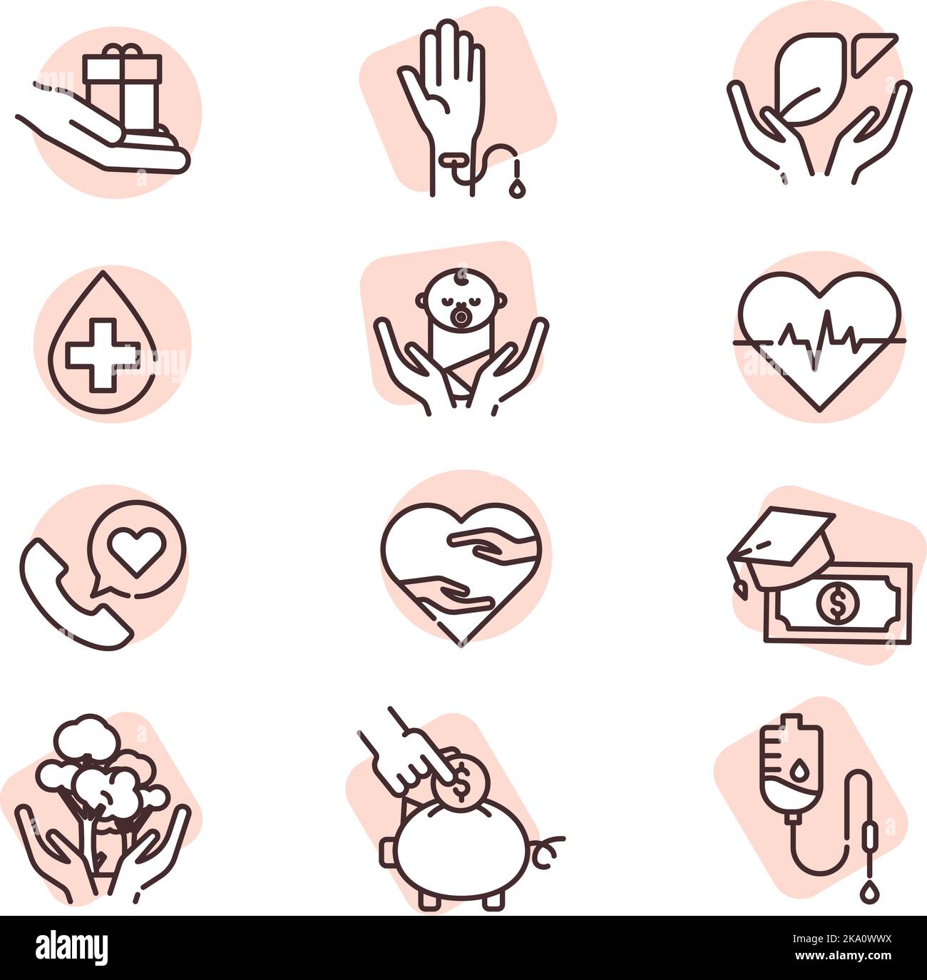 Charity donations, illustration or icon, vector on white background ...