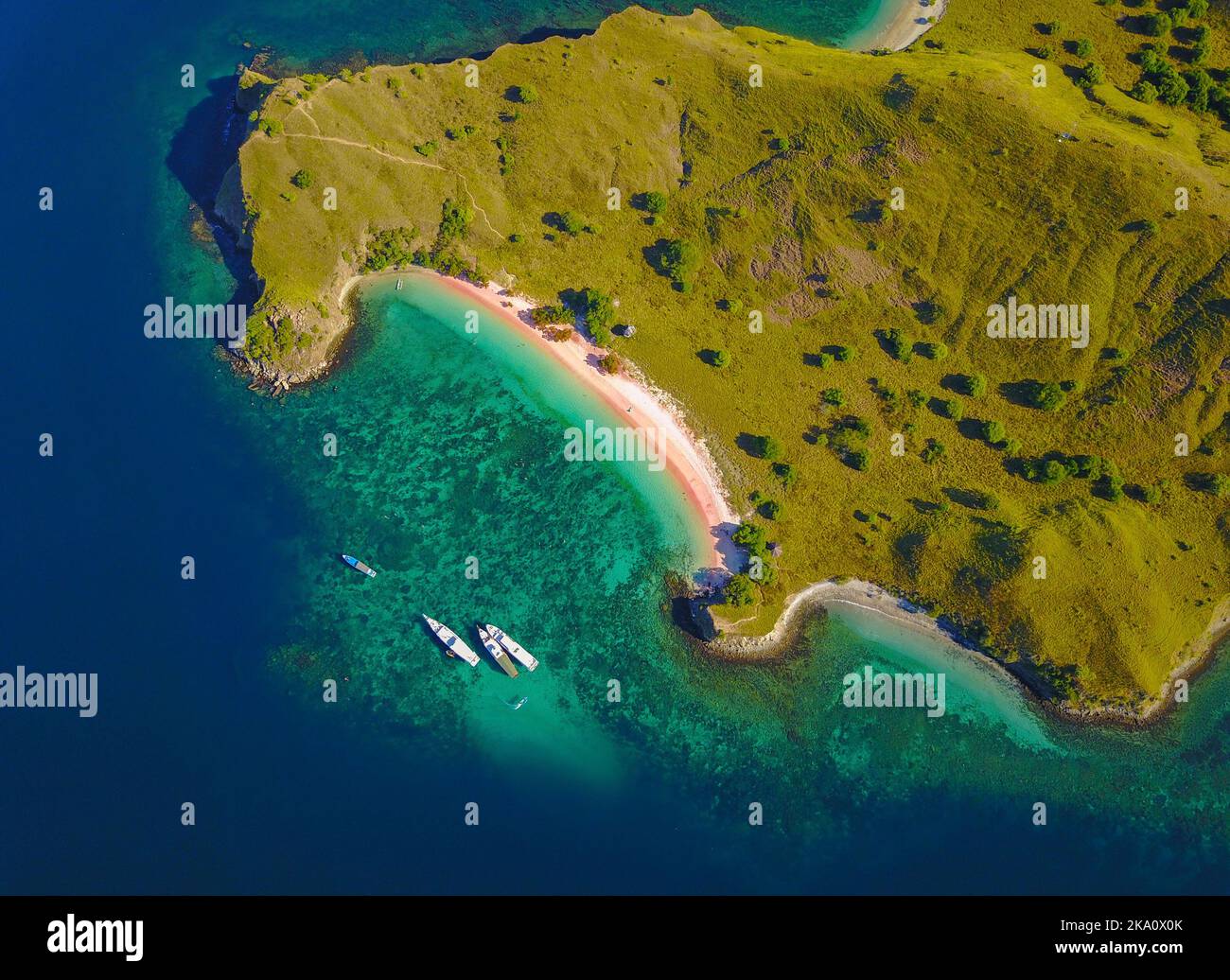 Aerial view of Pink Beach, near Flores Island Indonesia Stock Photo - Alamy