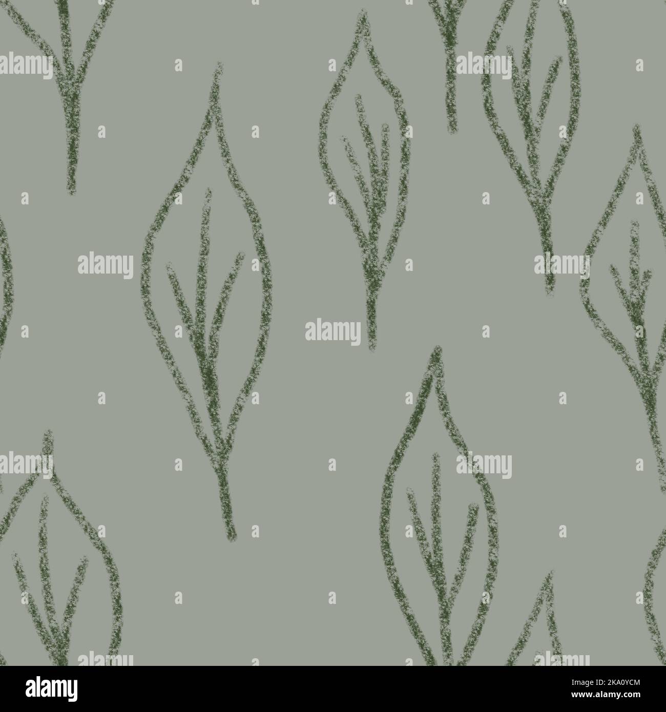 Hand drawn seamless pattern sage green background with leaf leaves ...