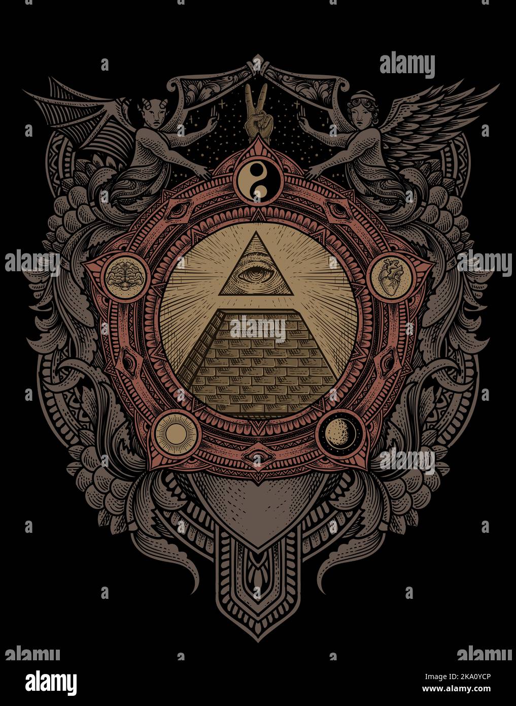illustration illuminati pyramid with engraving style Stock Vector Image ...