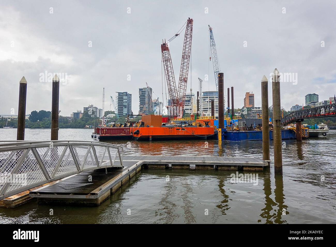 Brisbane, Queensland, Australia - August 2022: Floating boat moorings ...