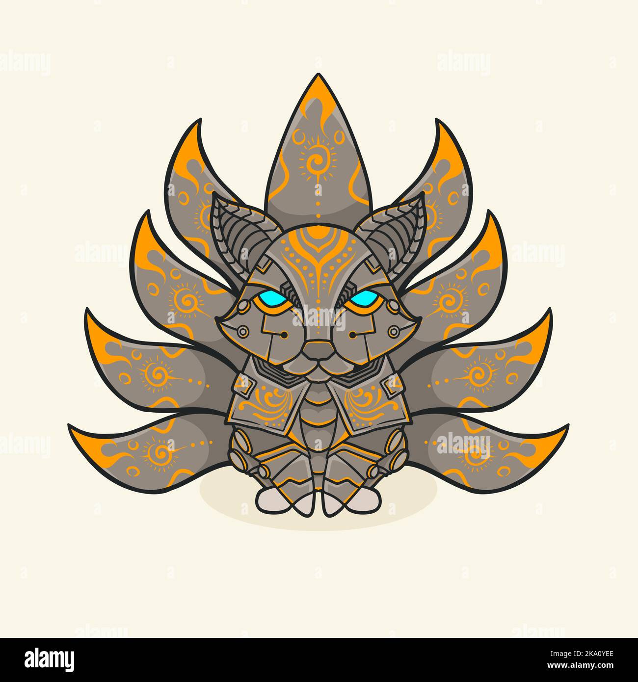 illustration cute cyborg fox on white background Stock Vector Image ...