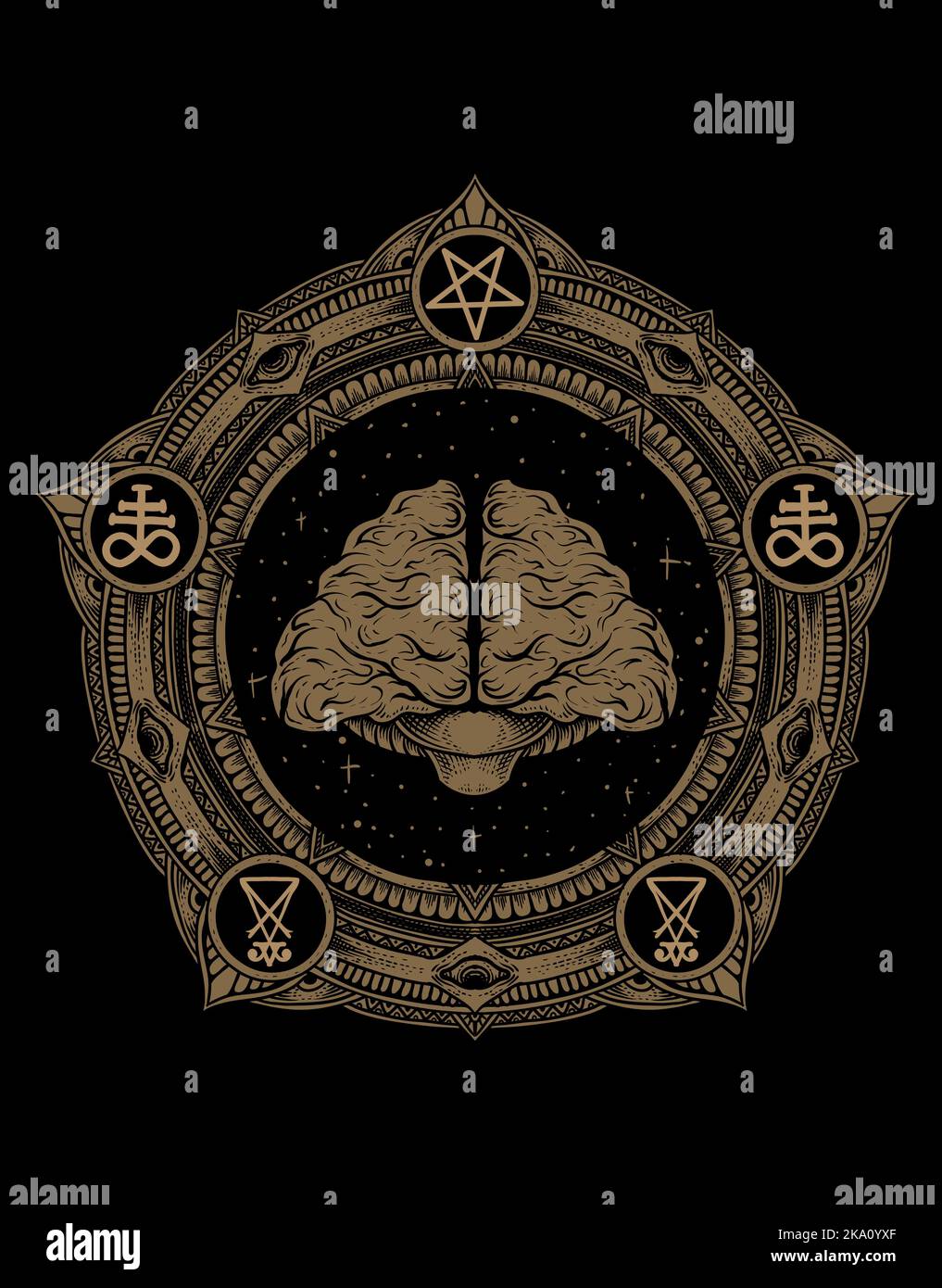 Illustration Brain on circle mandala engraving style Stock Vector Image ...