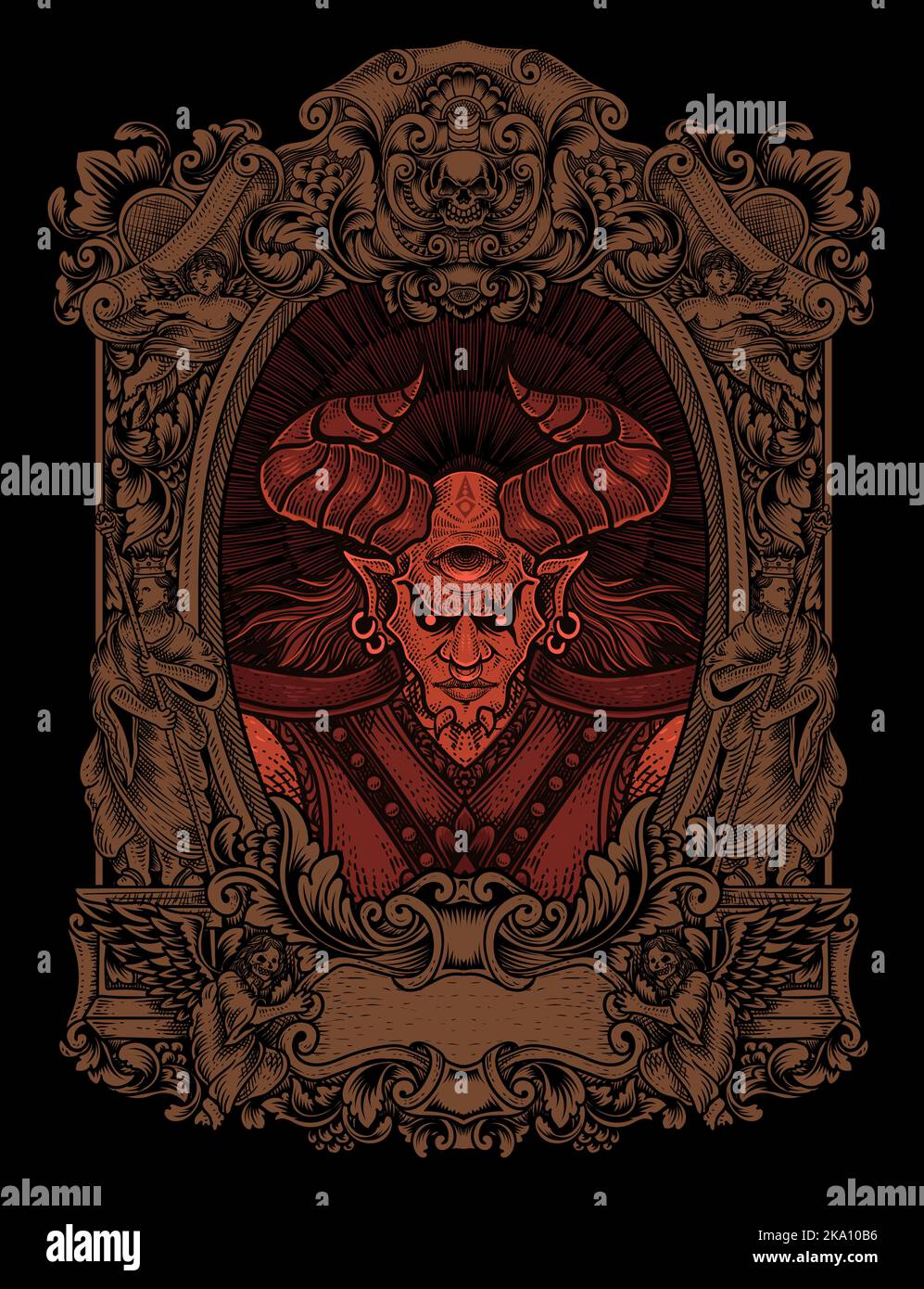 illustration badass demon with Engraving ornament Stock Vector Image ...