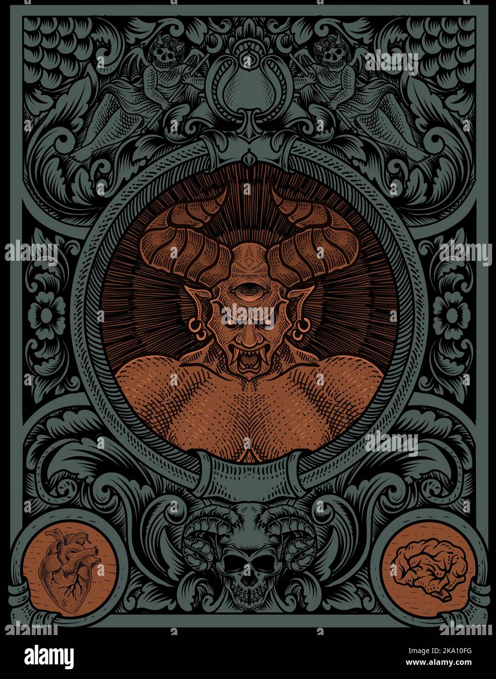 Border with demon head Stock Vector Images - Alamy