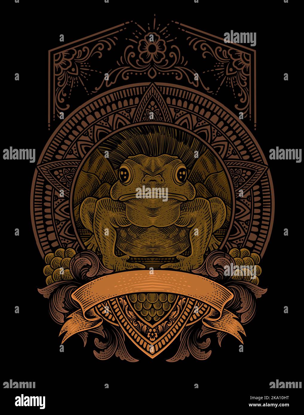 illustration vintage frog with engraving style Stock Vector Image & Art ...