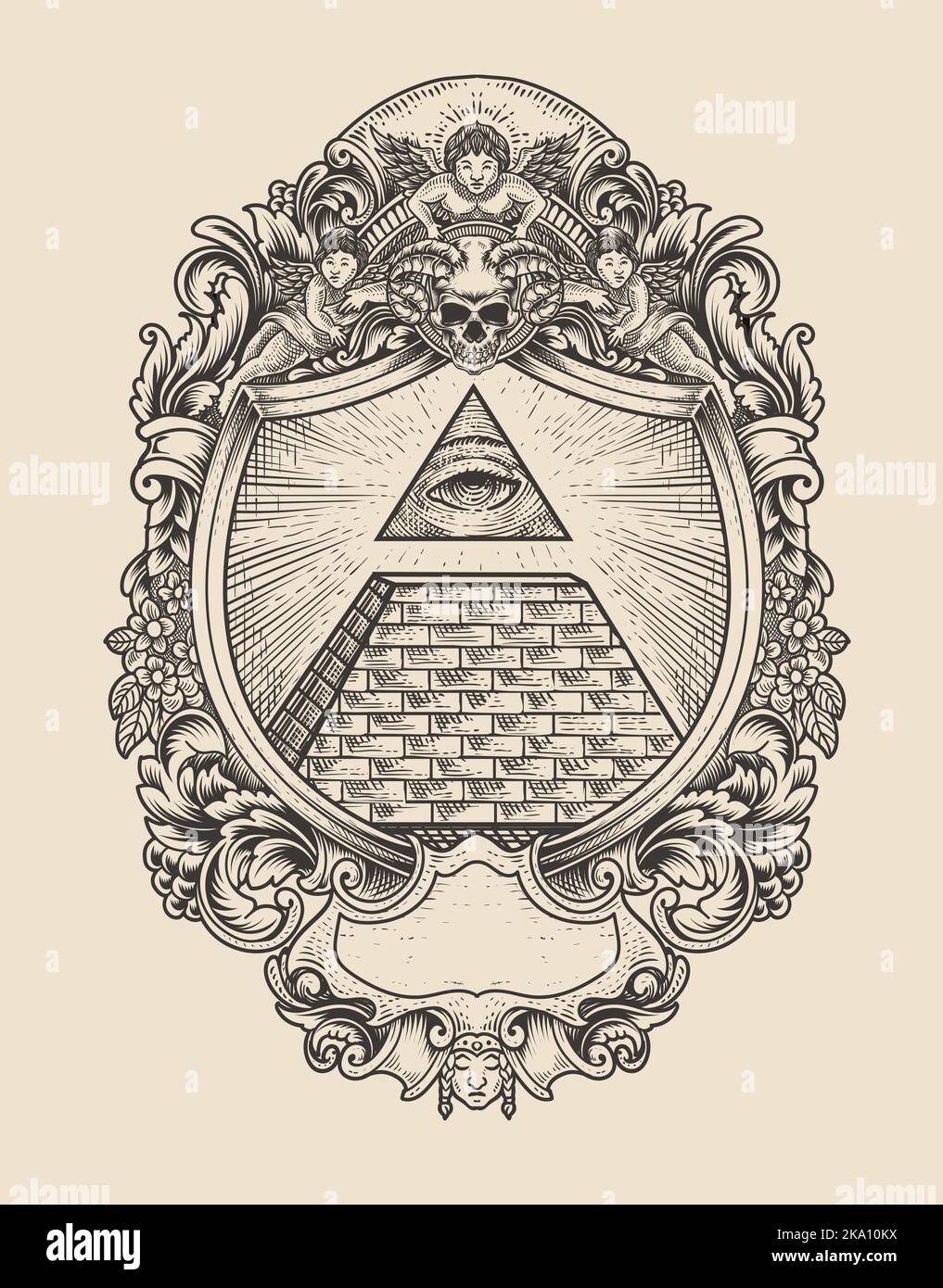illustration illuminati pyramid with engraving style Stock Vector Image ...