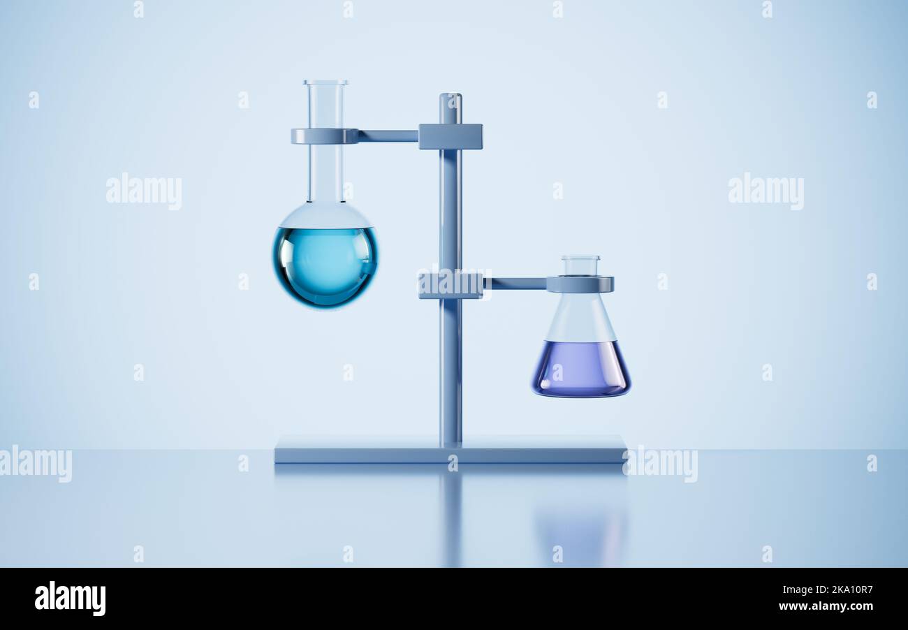 Round flask and conical flask in the lab , 3d rendering. Digital ...