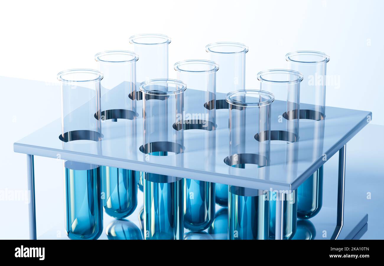 Test tubes in the lab, 3d rendering. Digital drawing Stock Photo - Alamy
