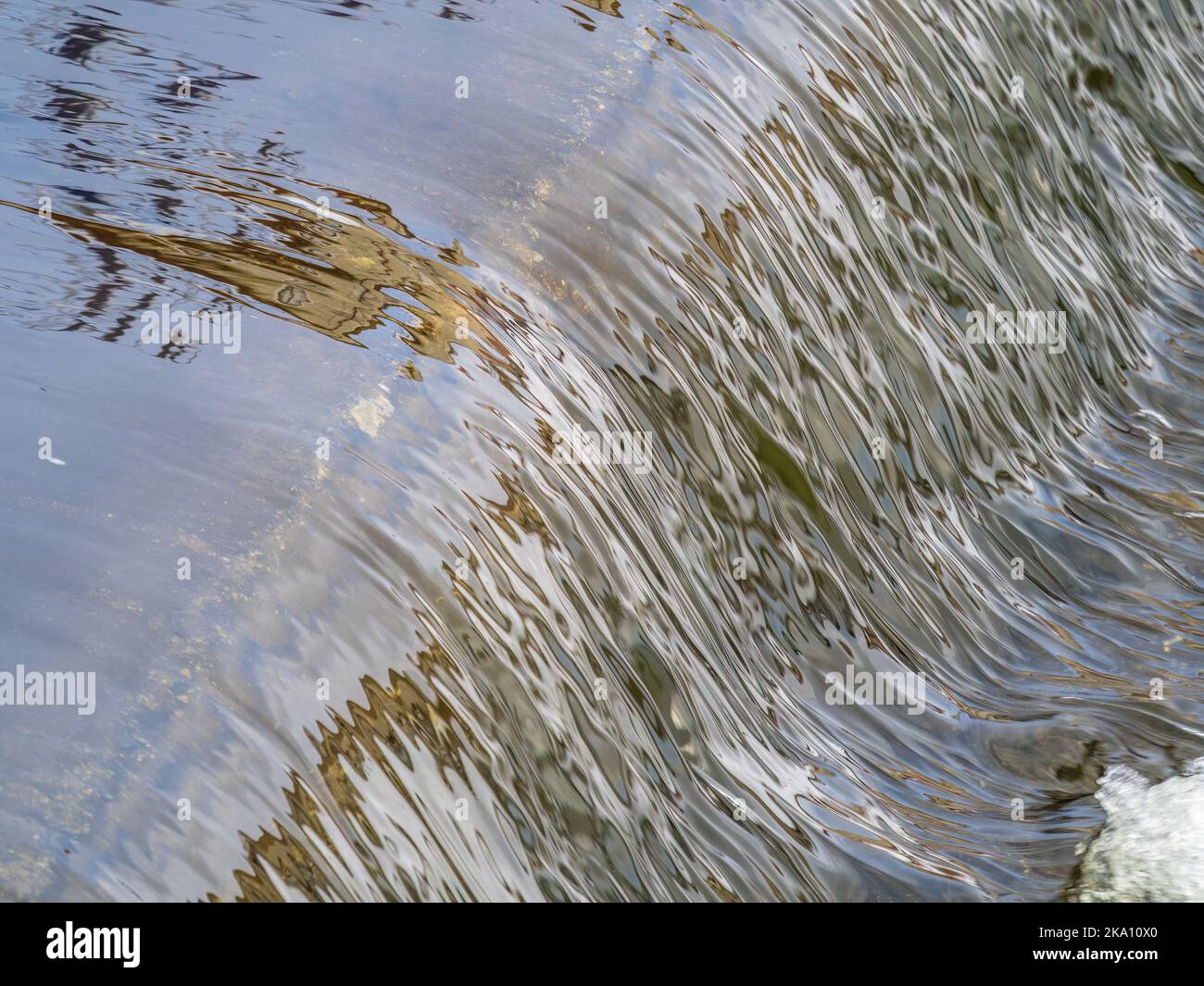 A small flat cascade in a calm river. Water background Stock Photo - Alamy
