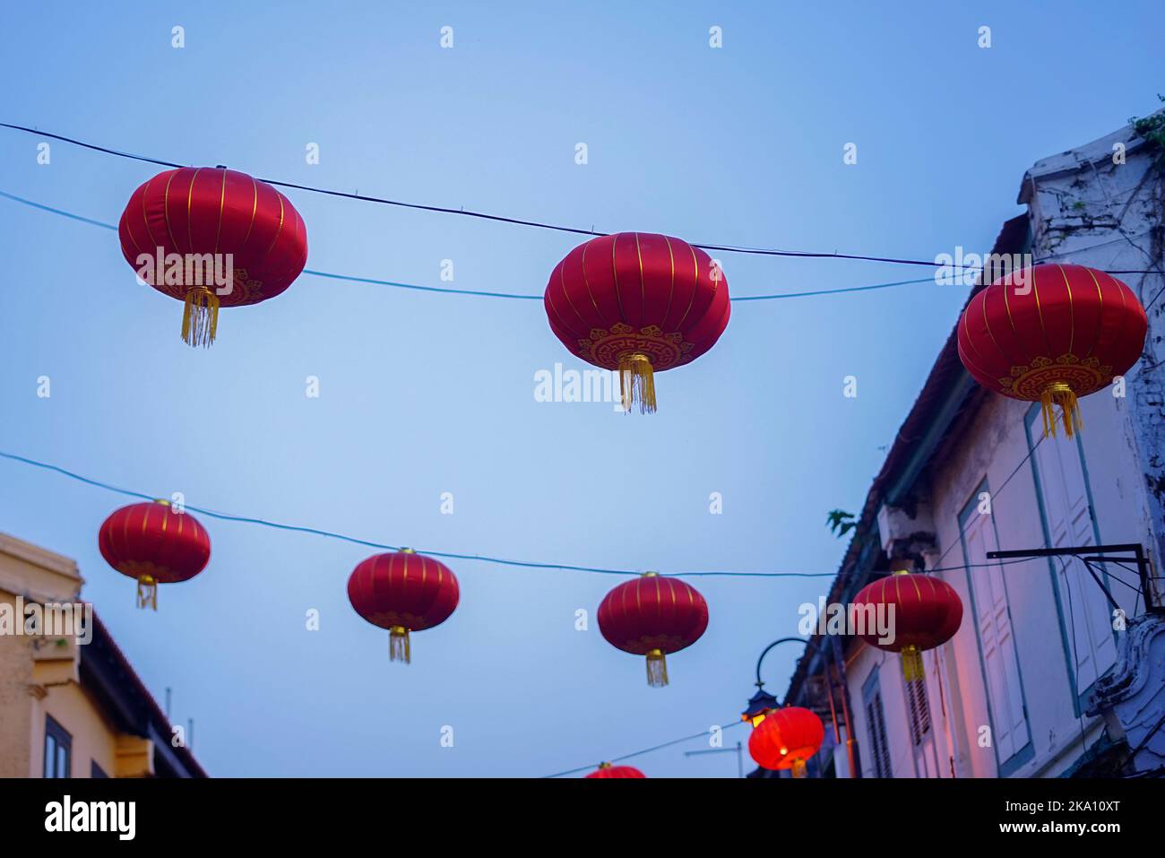 Beautiful Chinese new year red color lanterns during blue hour Stock ...