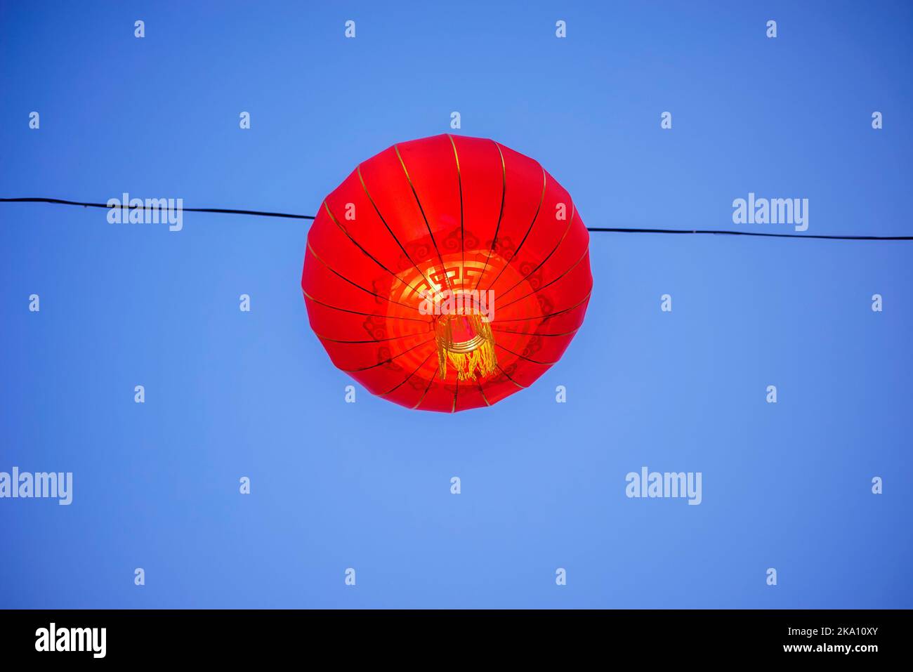 Beautiful Chinese new year red color lanterns during blue hour Stock ...
