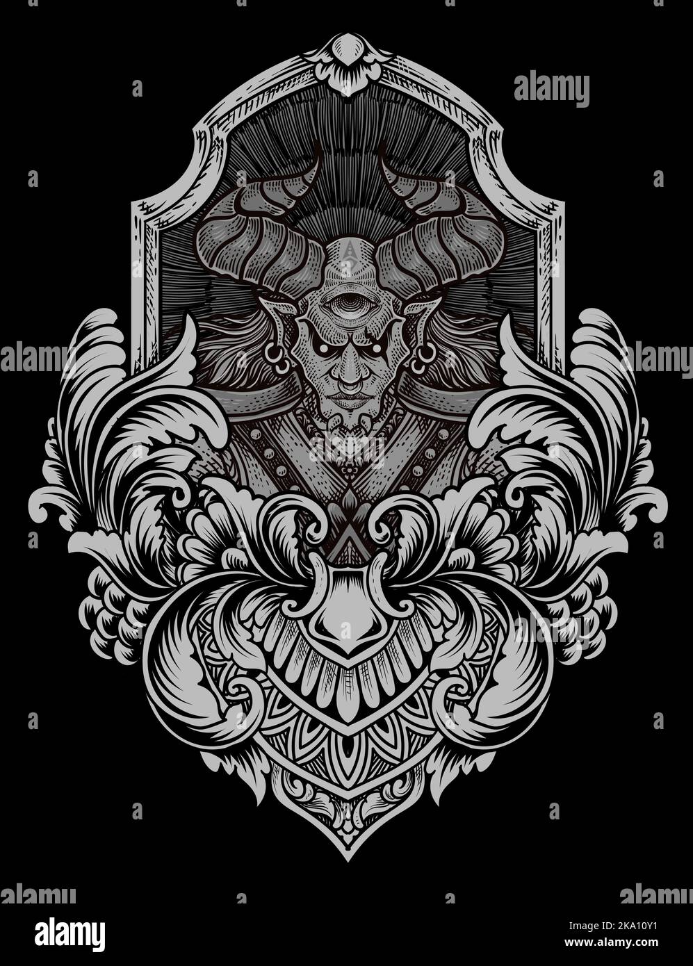 illustration badass demon with Engraving ornament Stock Vector Image ...