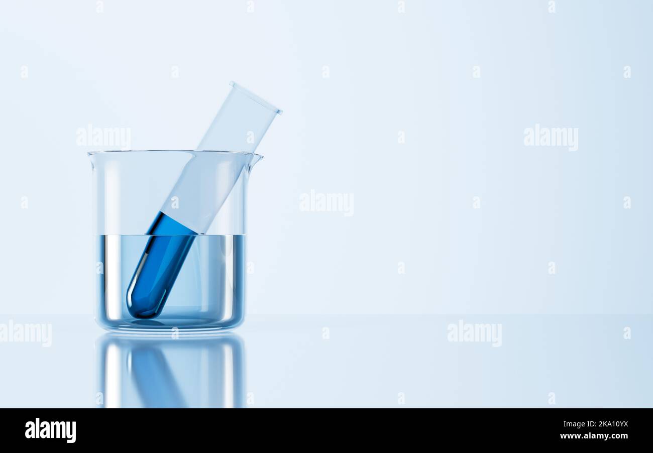 Test tubes in the beaker on the desk, 3d rendering. Digital drawing ...