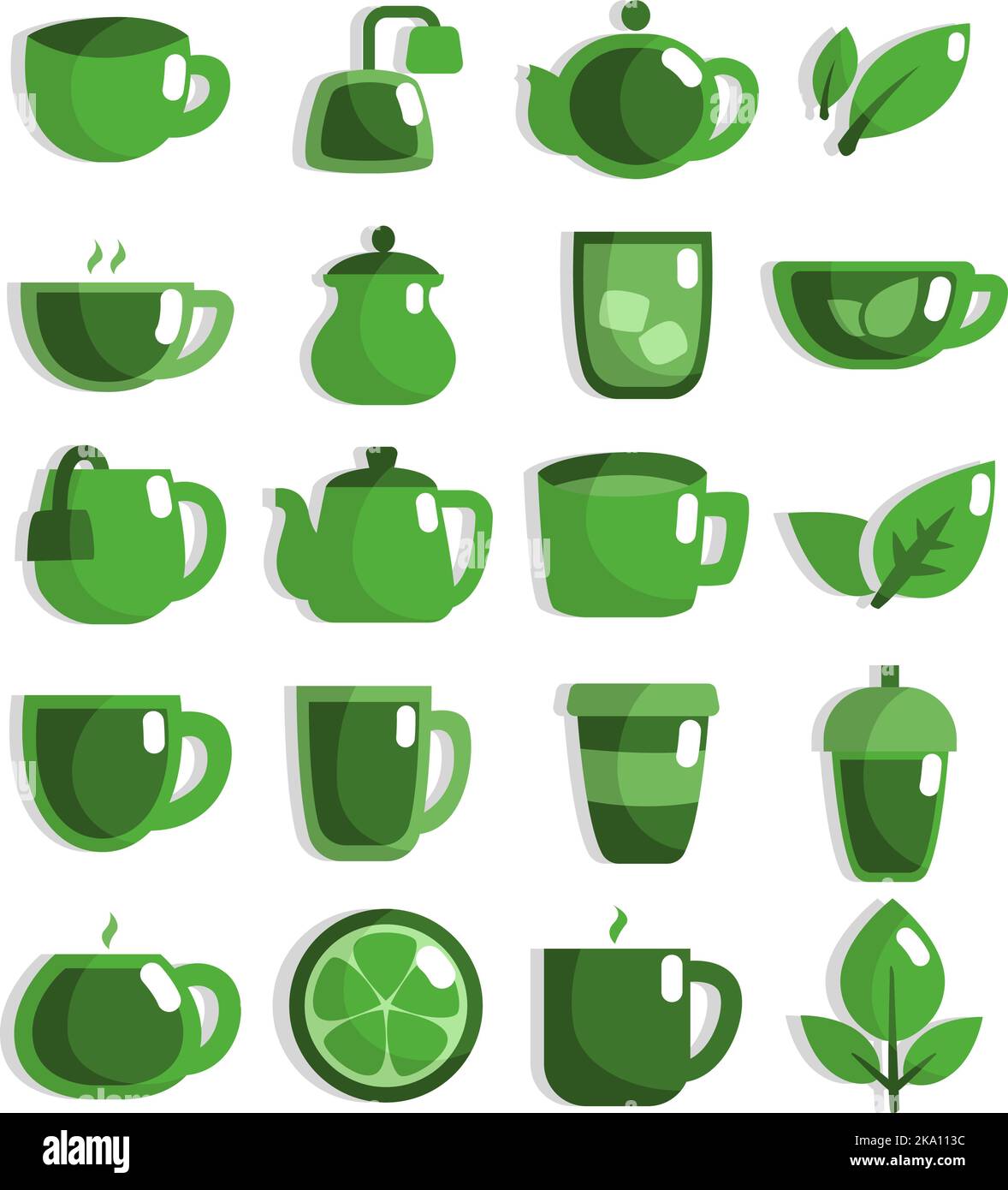 Green tea icon set, illustration or icon, vector on white background ...