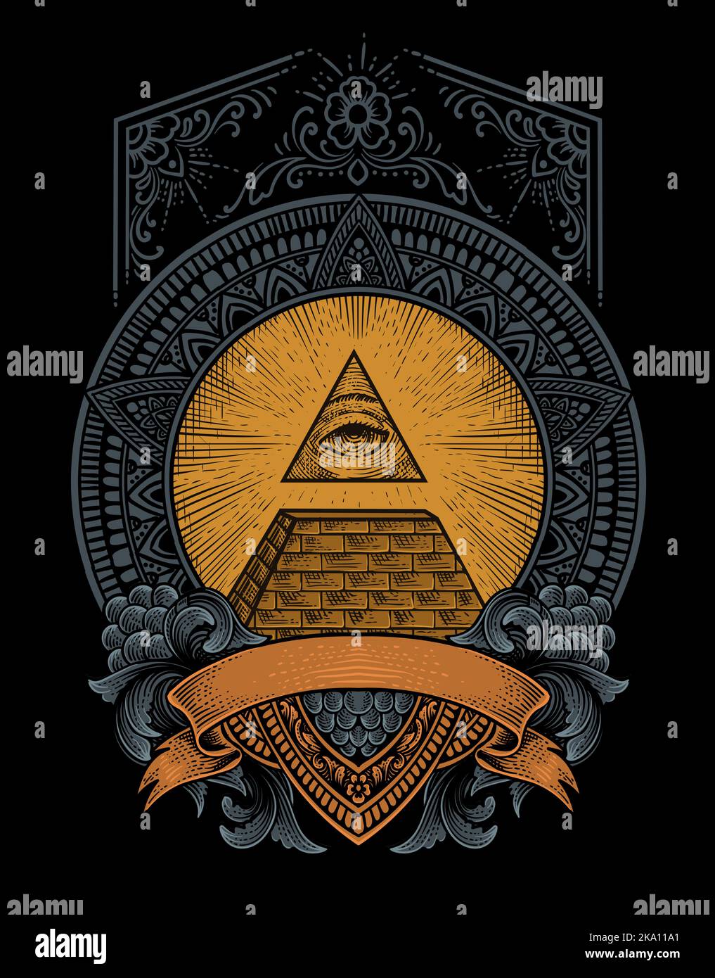 illustration illuminati pyramid with engraving style Stock Vector Image ...