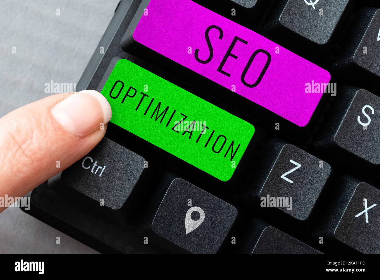 Handwriting text Seo Optimization. Word Written on mediate between customer needs and company ...