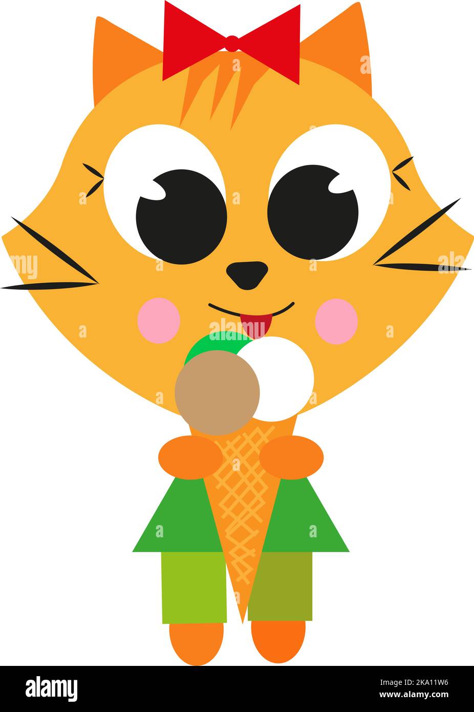 Kitty with ice cream, illustration or icon, vector on white background ...