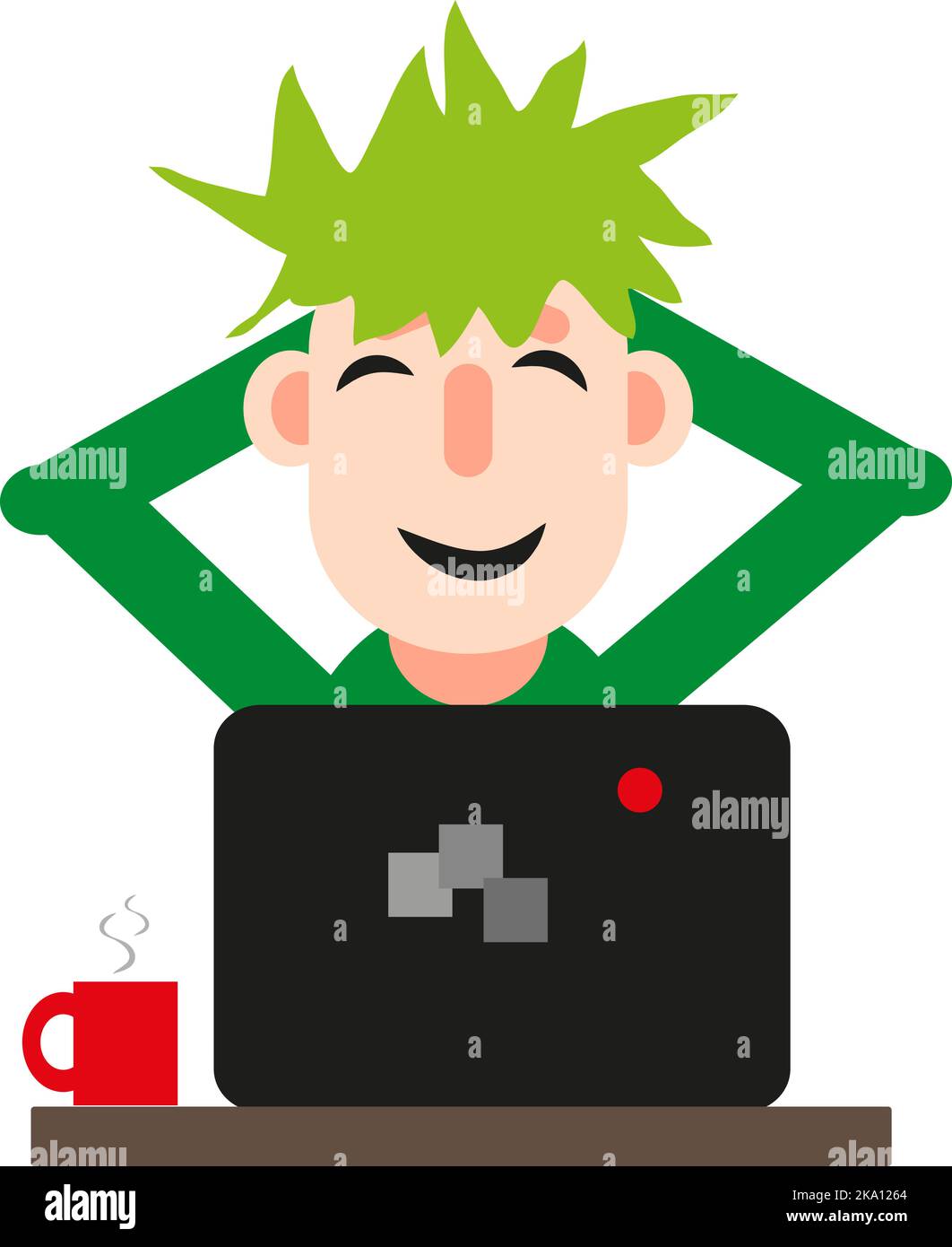 Man in front of a computer laughs, illustration or icon, vector on ...