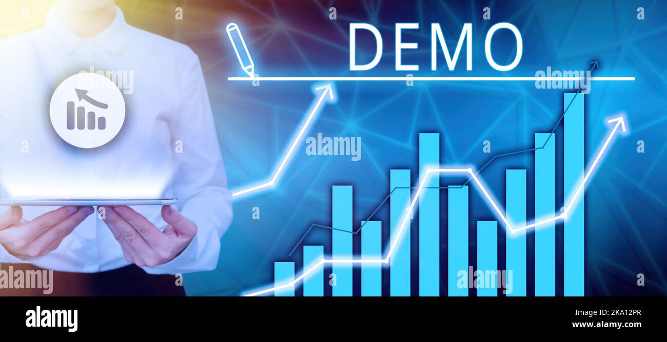 Hand writing sign Demo. Concept meaning exemplification display ...