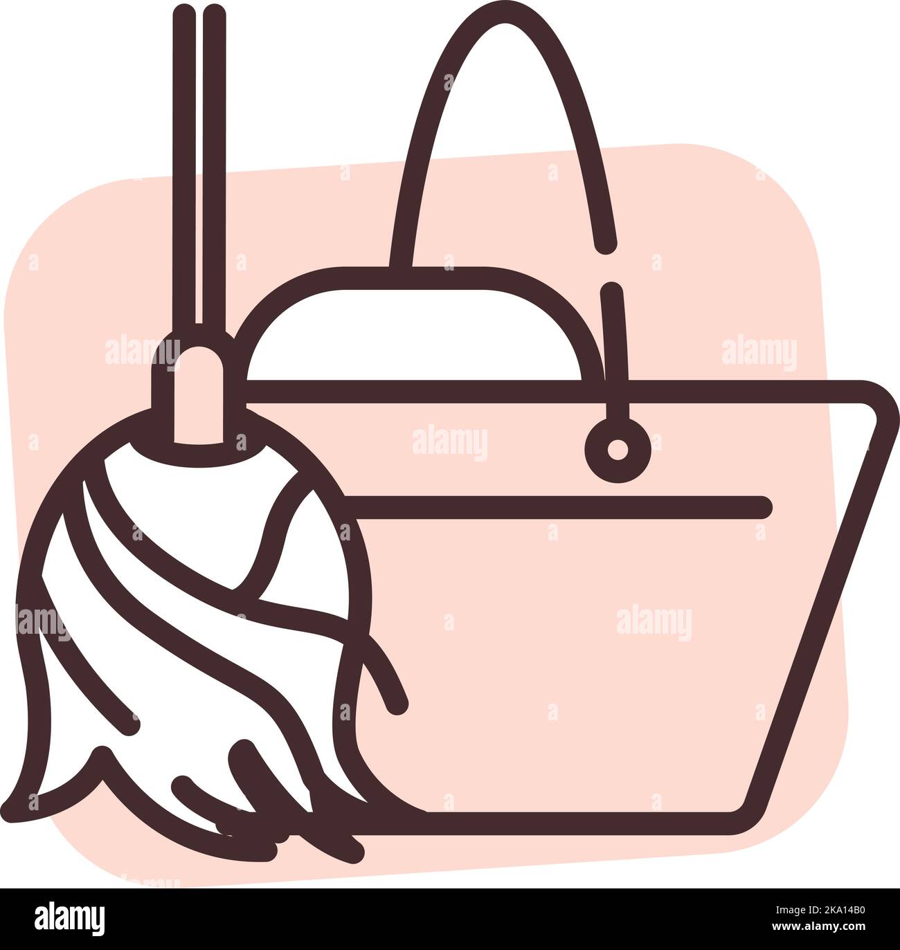 Sanitation mop and bucket, illustration or icon, vector on white ...